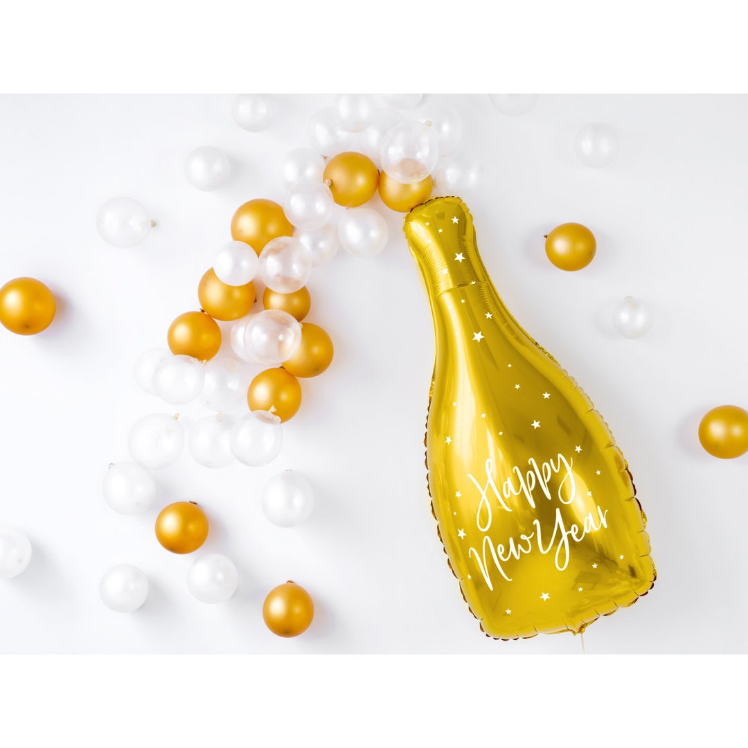 Gold Happy New Year Foil Balloon Bottle, New Year's Foil Balloon, New ...