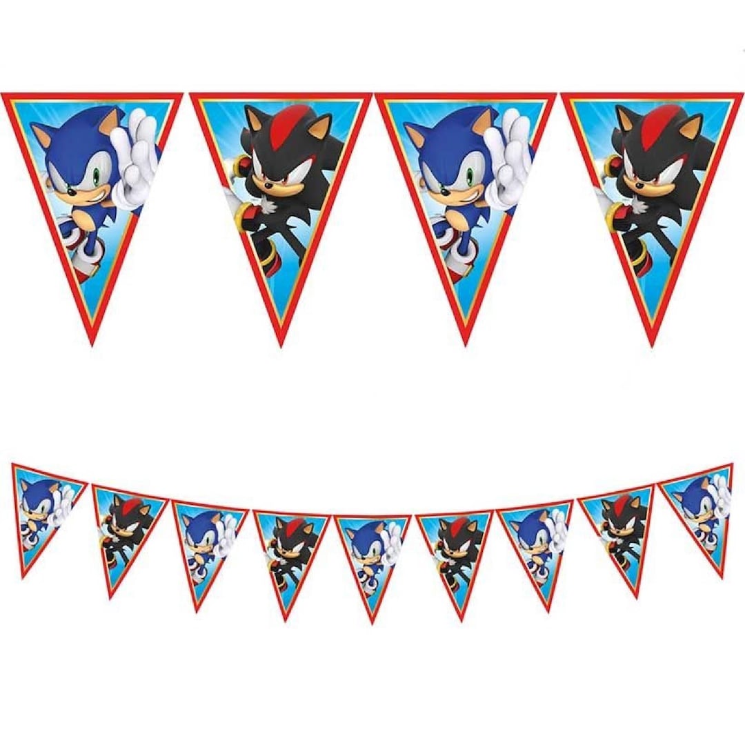 Sonic Paper Triangle Flag Banner, Sonic Birthday Party Decorations ...