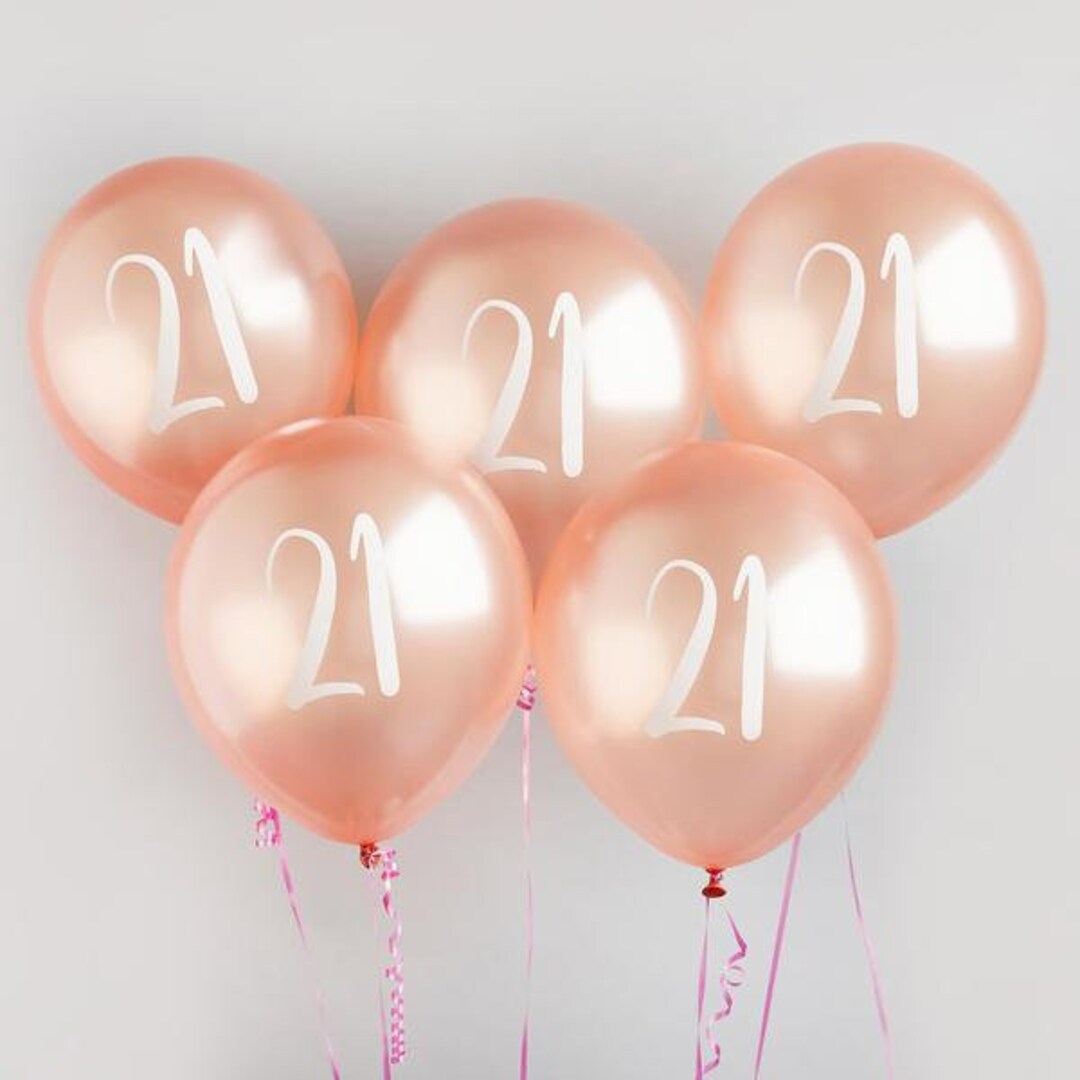 5 Rose Gold 21st Birthday Balloons, 21st Birthday Balloons, Birthday ...
