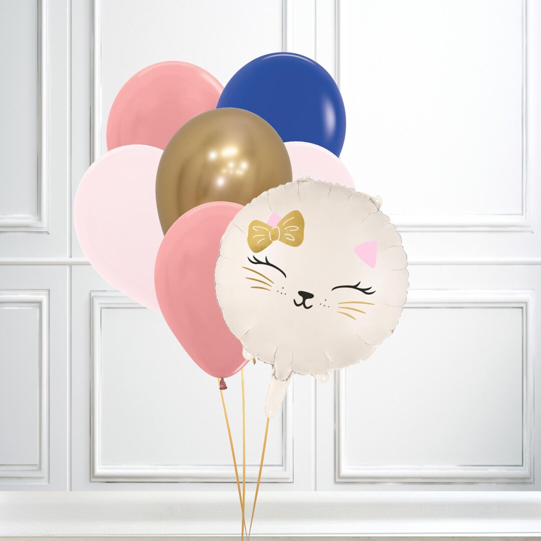 Cat Face Balloon Set | Kitty Party Balloons | Cat Foil Balloon and 6 ...