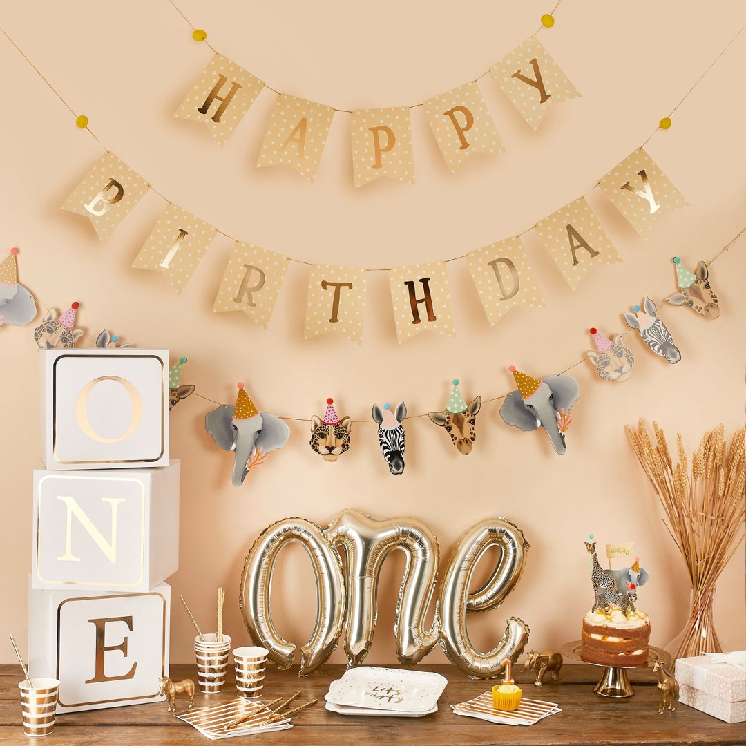 Safari Animal 1st Birthday Party Decorations, Gold Accents - Etsy