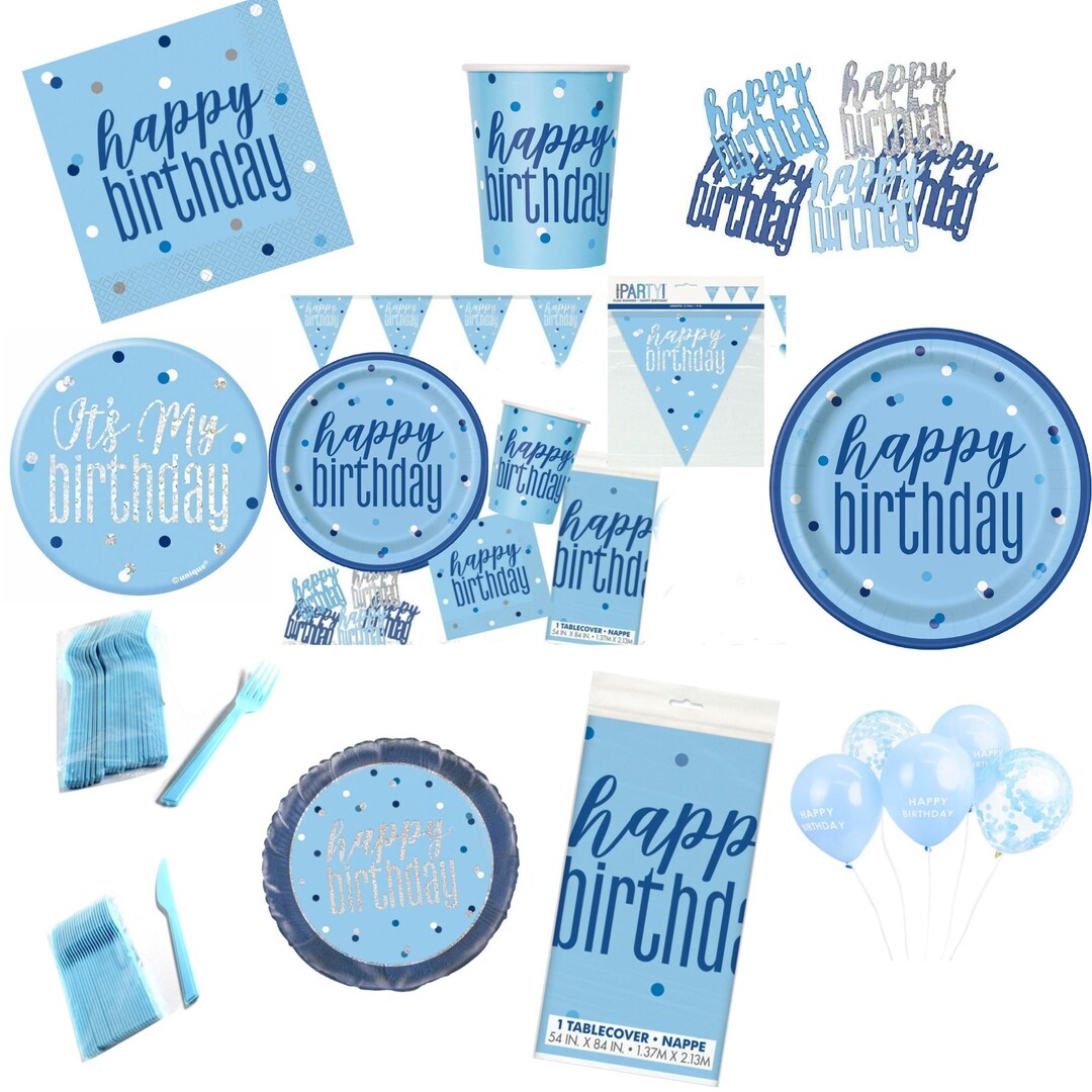 Blue Glitz Sparkling Birthday Tableware, Birthday Decorations, Happy ...