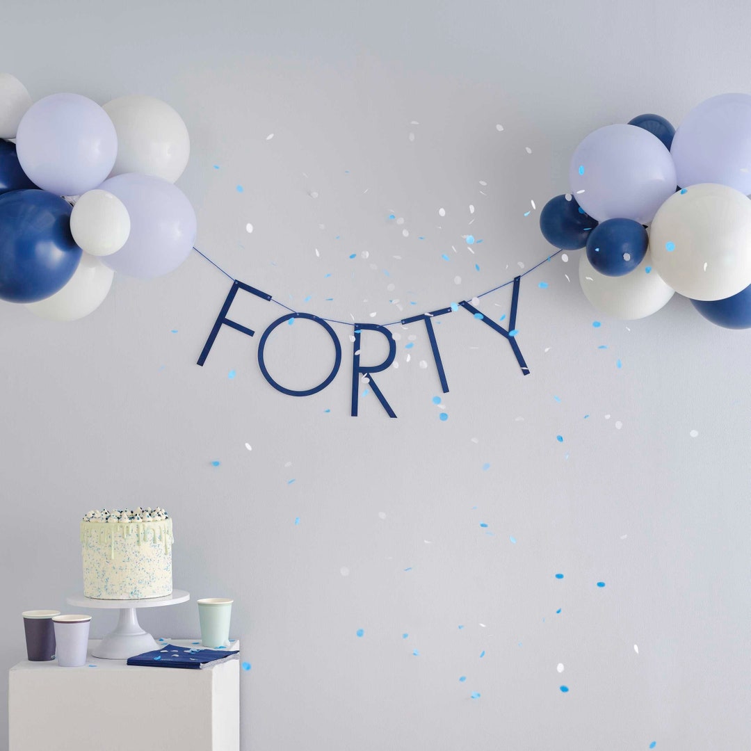 Navy Blue 40th Birthday Milestone Balloon Bunting, 40th Birthday ...