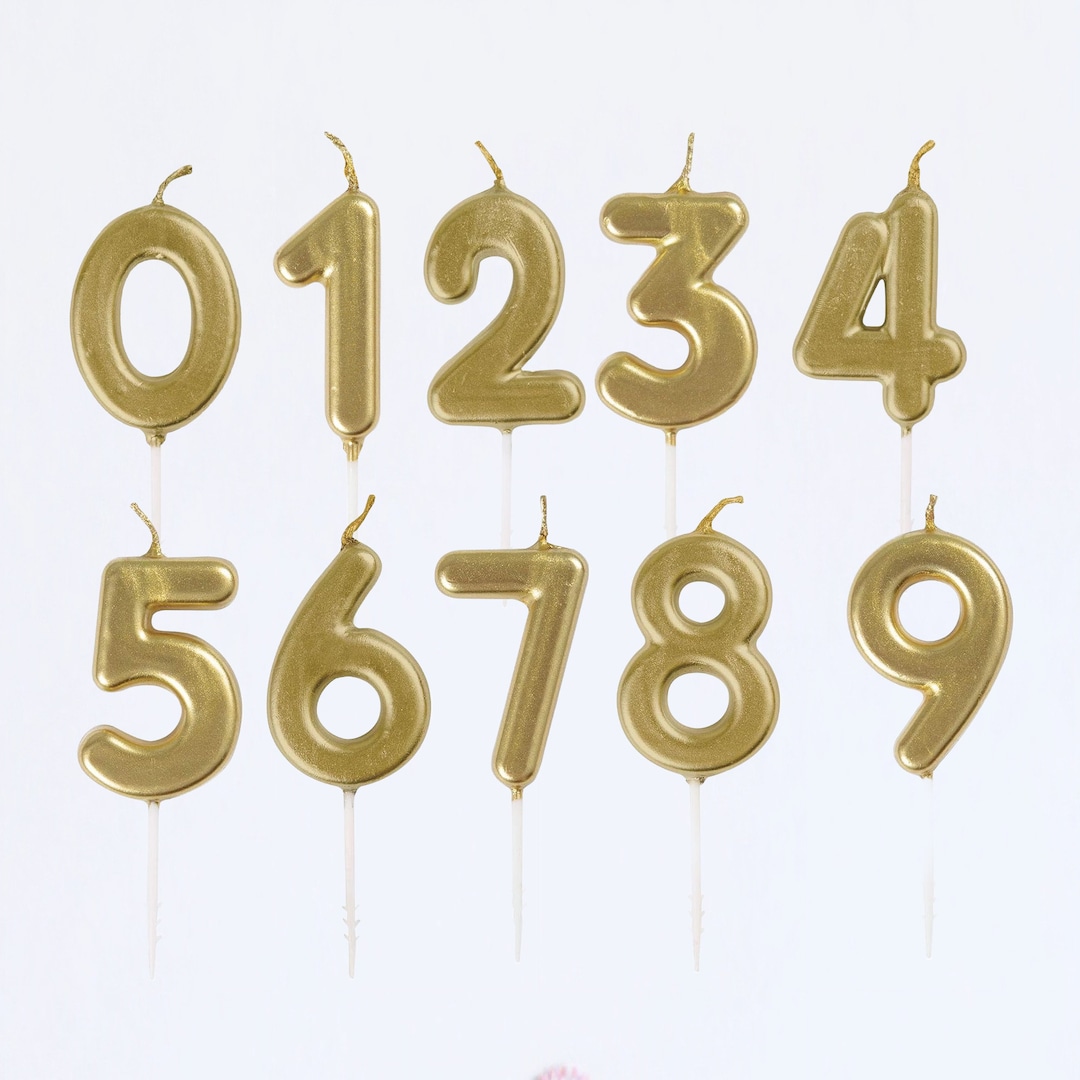 Mini Metallic Gold Number Birthday Candle, Party Candles, Birthday ...