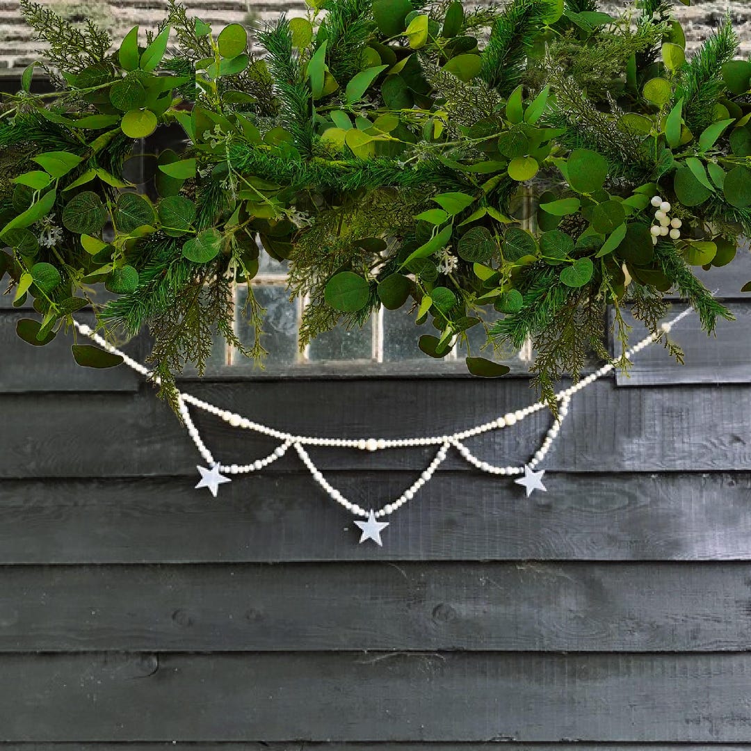 Natural and Grey Handmade Wooden Bead Swag Garland, Neutral Home Decor ...
