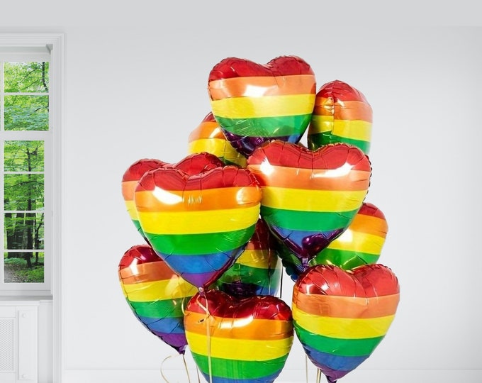 Rainbow Heart Foil Balloons, LGBT Party Decor, Pride Month Party ...