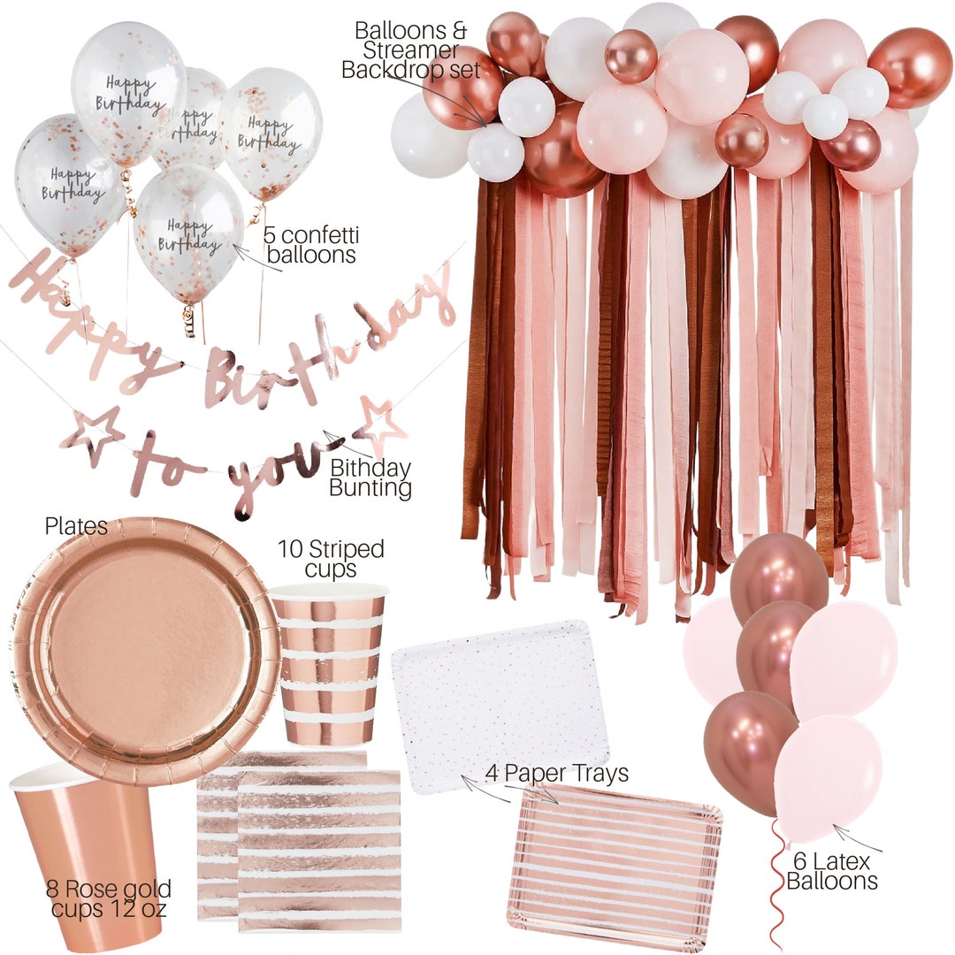 Rose Gold Party Decorations, Rose Gold Party Tableware, Birthday ...
