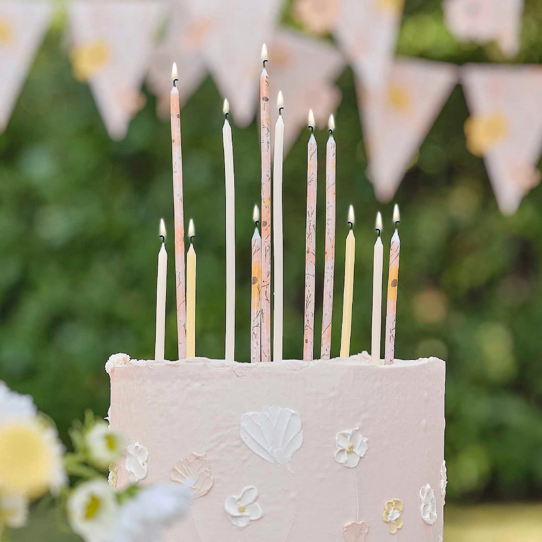 12 Tall Floral Birthday Candles, Birthday Cake Candles, Pastel Candles ...