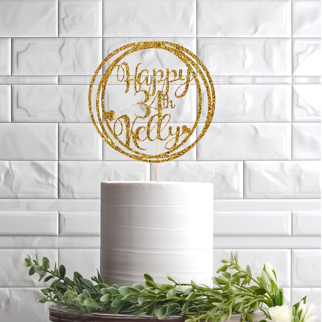 Personalised Glitter Circle Design Cake Topper Any Name & Any Age ...