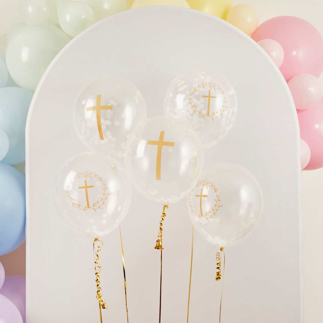 Gold Cross Confetti Balloons, Christening Baptism Decor, Set of 5 - Etsy