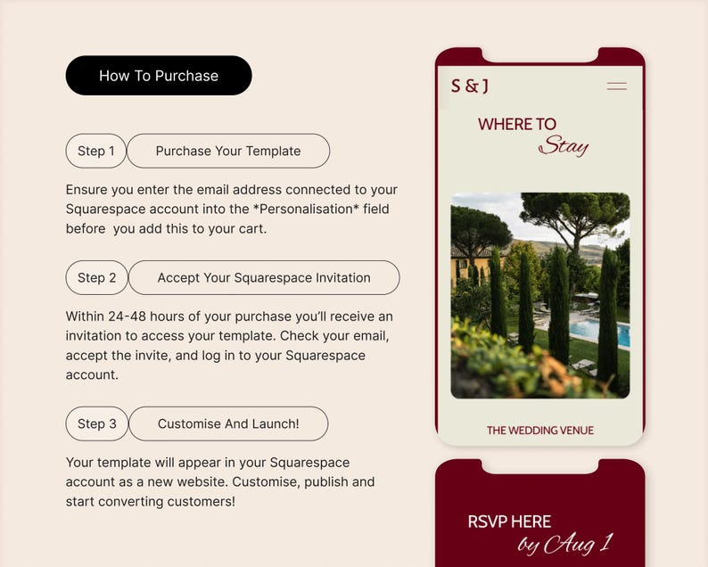 Wedding RSVP & Digital Invitation Squarespace Website Template - Etsy