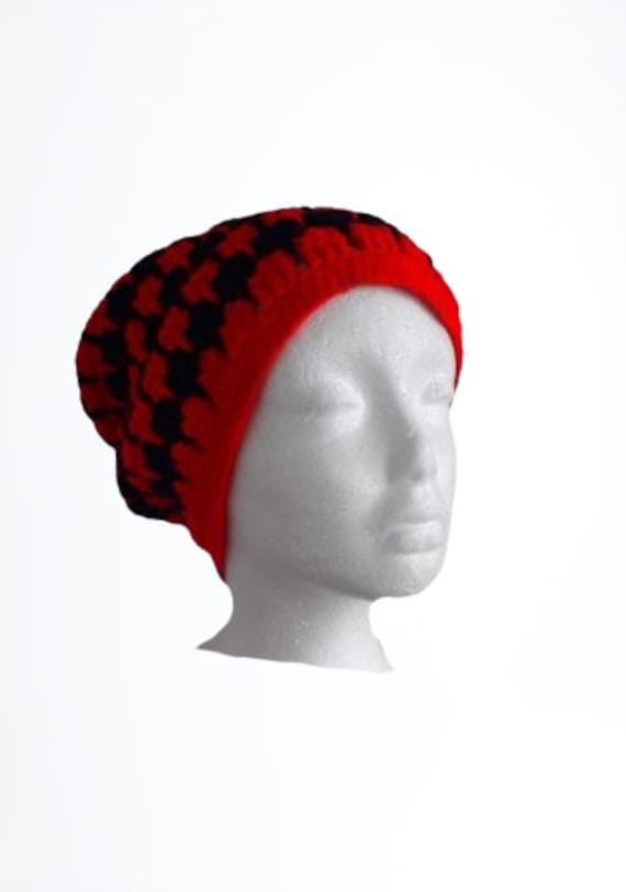 Slouchy Knit Striped Beanie Handmade Crocheted Two Tone | Etsy