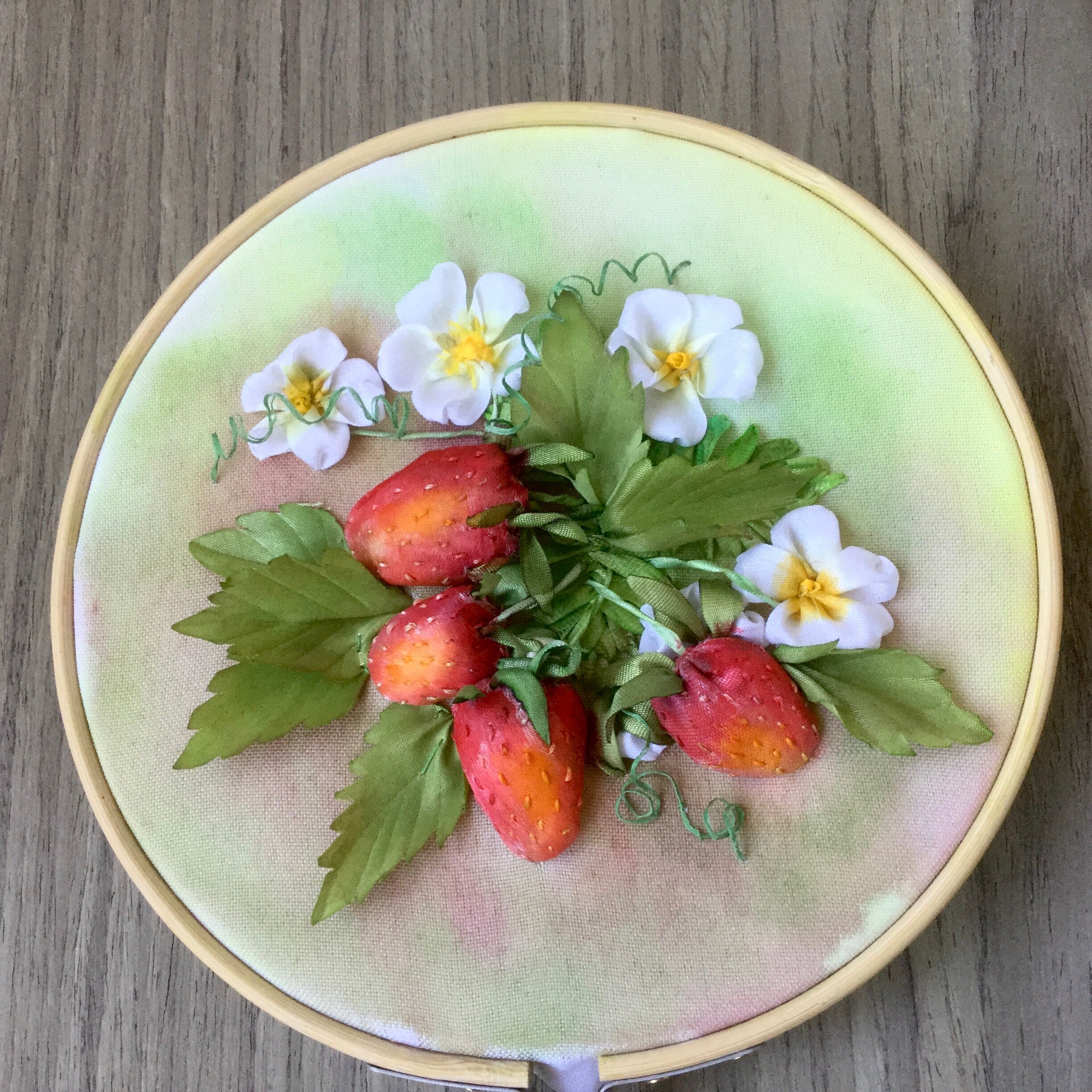 3D Flower Painting Framed Ribbon Embroidered Strawberries With Flowers ...