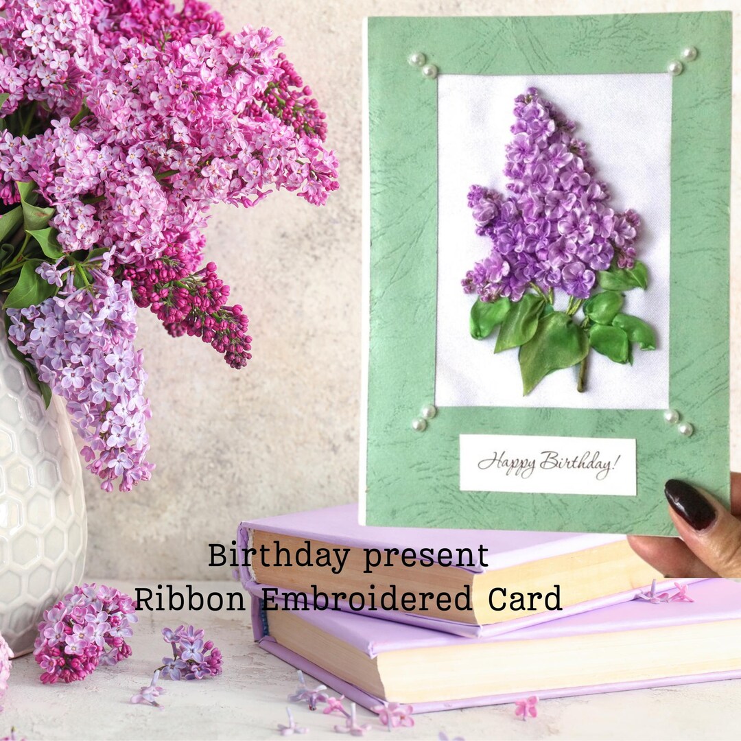 Lilac Birthday Card: Handmade Ribbon Embroidery, Luxury Gift - Etsy