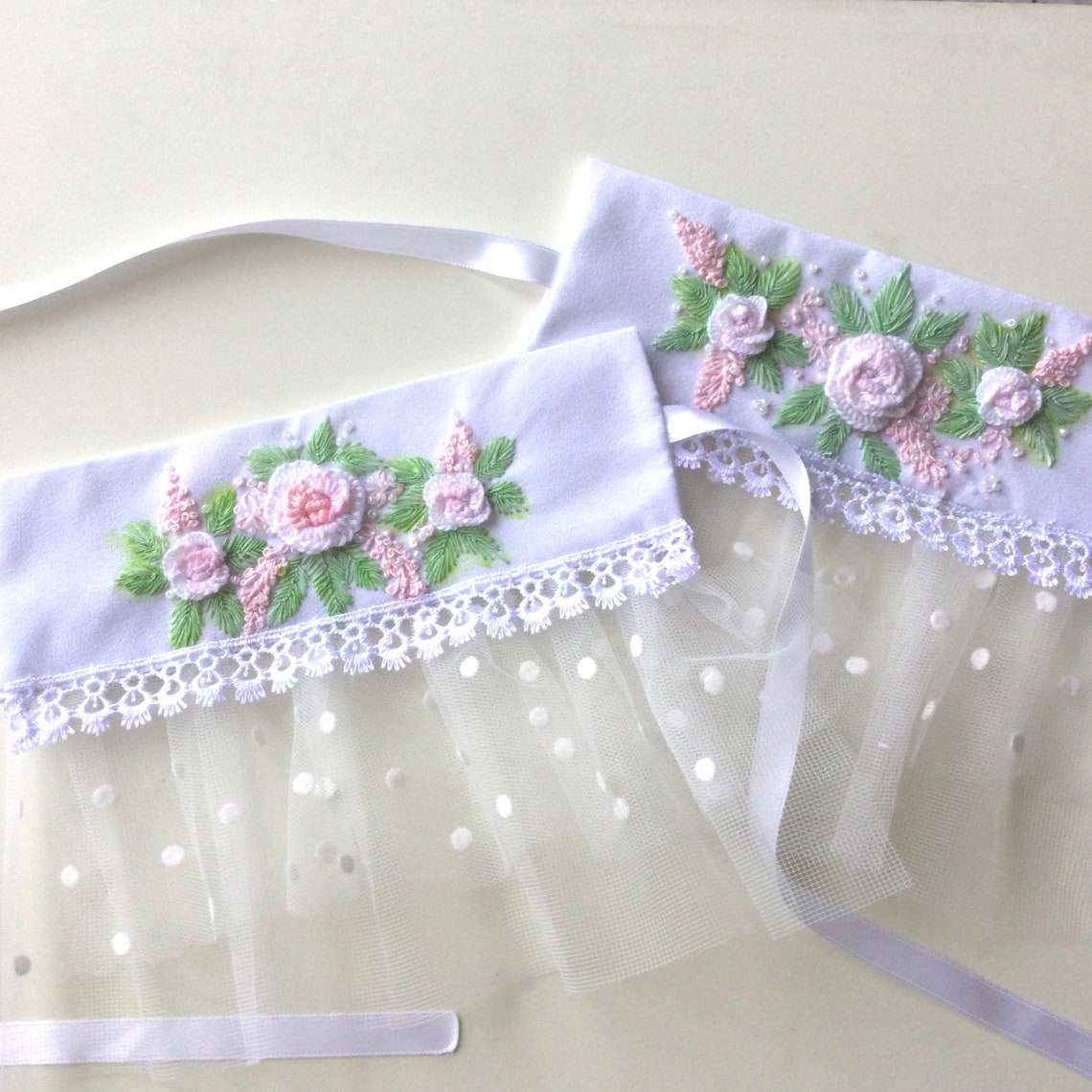 One Pair Embroidered Cuffs Bracelet of Tulle and Lace Hand Embroidery ...