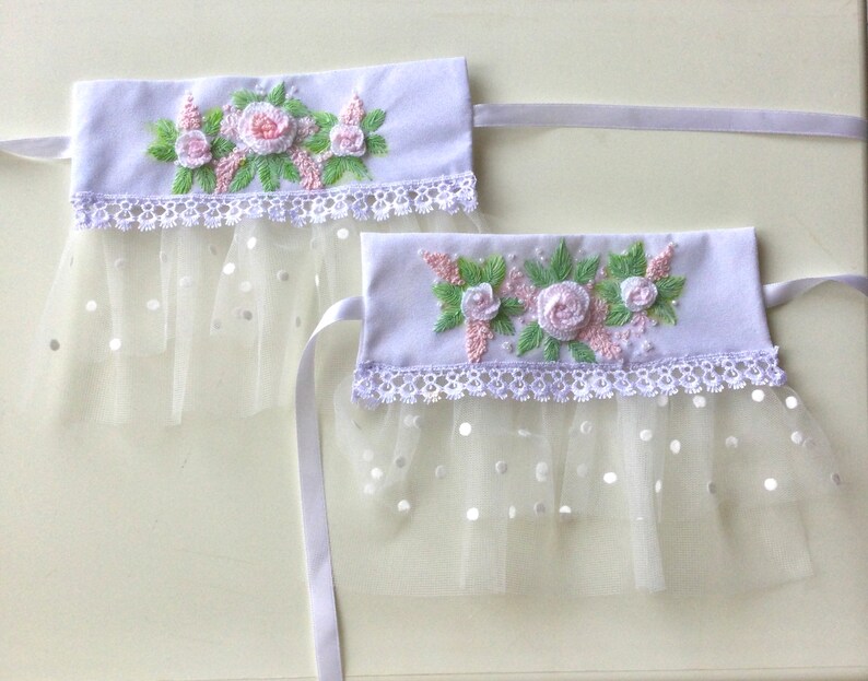 One Pair Embroidered Cuffs Bracelet of Tulle and Lace Hand Embroidery ...