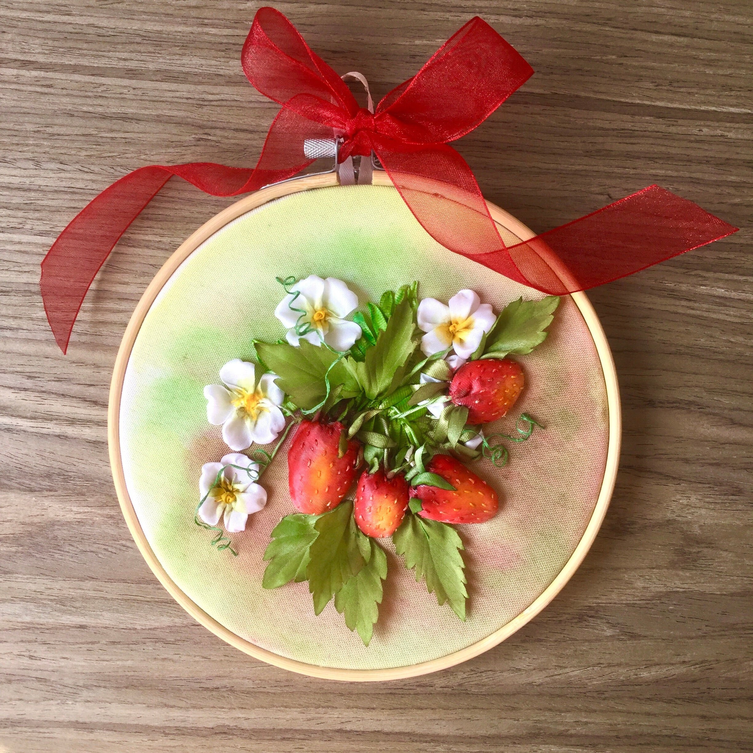 3D Flower Painting Framed Ribbon Embroidered Strawberries With Flowers ...