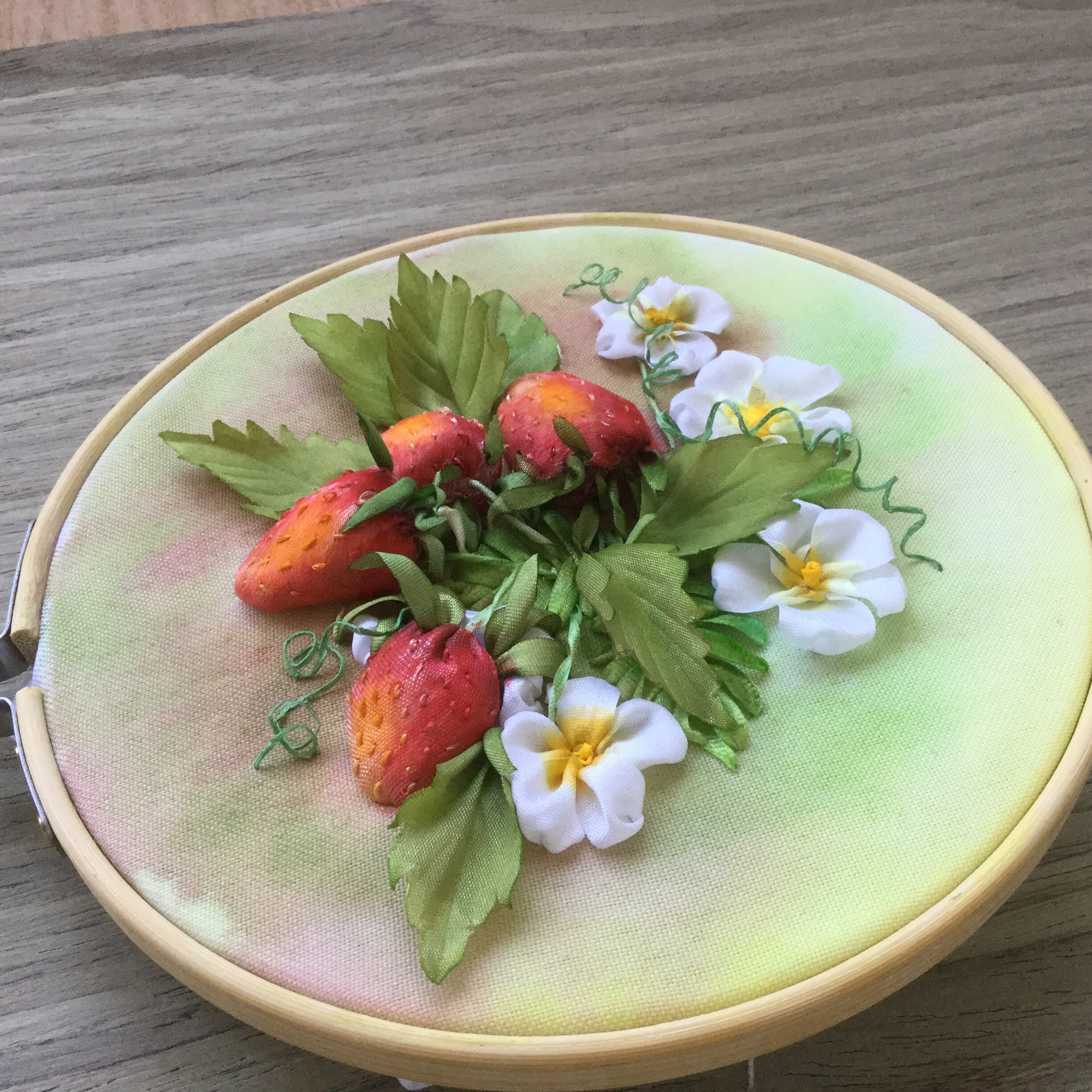 3D Flower Painting Framed Ribbon Embroidered Strawberries With Flowers ...