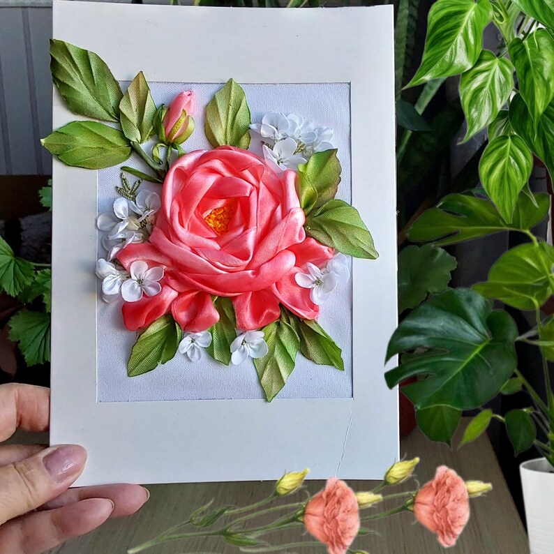 Handmade Birthday Greeting Card Whimsical Rose Embroidered Postcard - Etsy