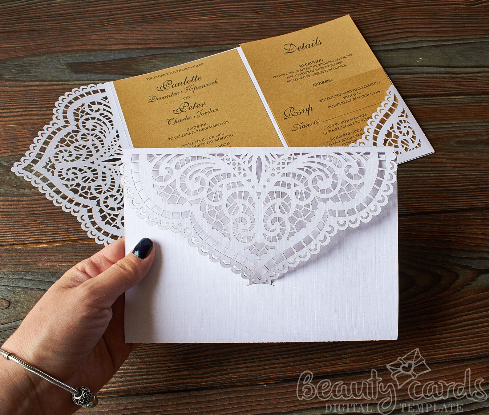 Lace Wedding Invitation Template Svg Envelope Tri Fold For Etsy