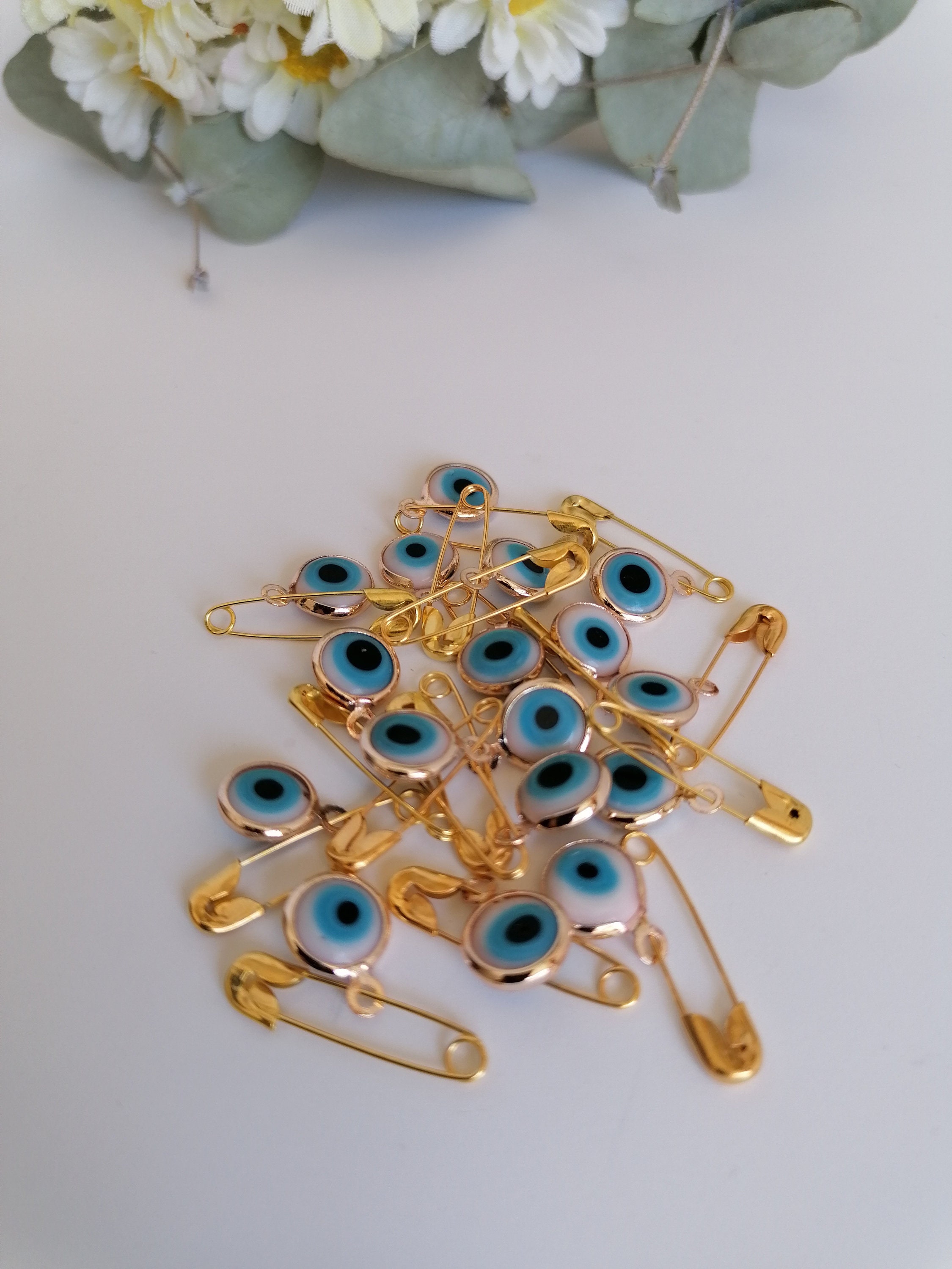 Evil Eye Safety Pins Gold Plated Evil Eye Pins Baby Shower - Etsy
