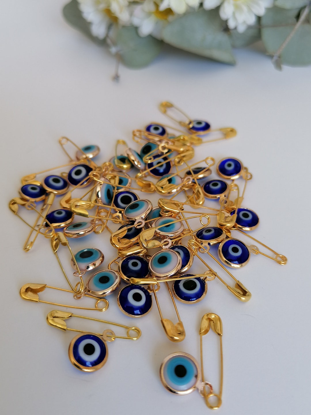 Evil Eye Safety Pins, Gold Plated Evil Eye Pins, Baby Shower Gift Pin ...