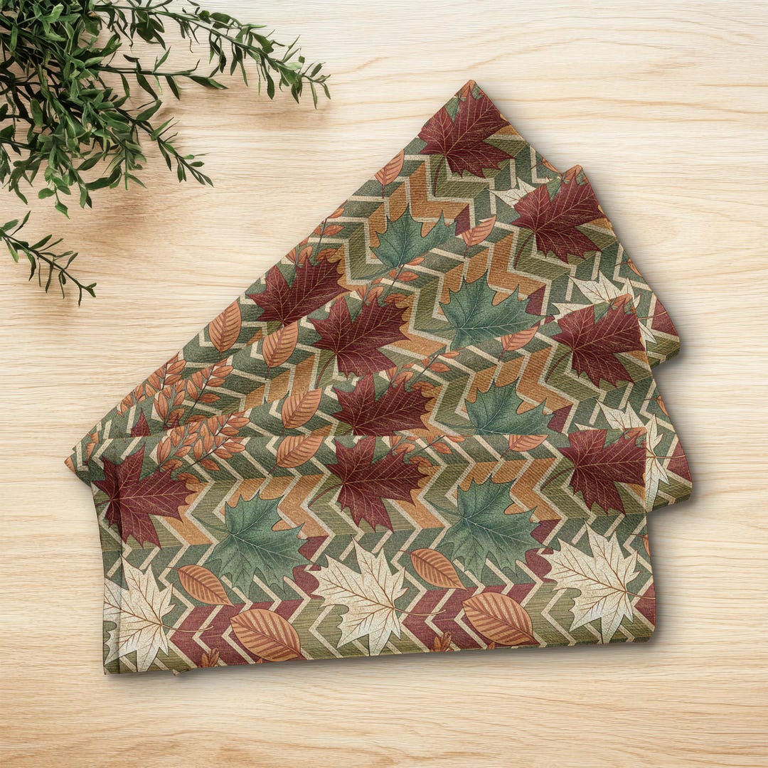 Autumn Leaves Napkins Set of 4 Fall Chevron Table Decor Rustic ...