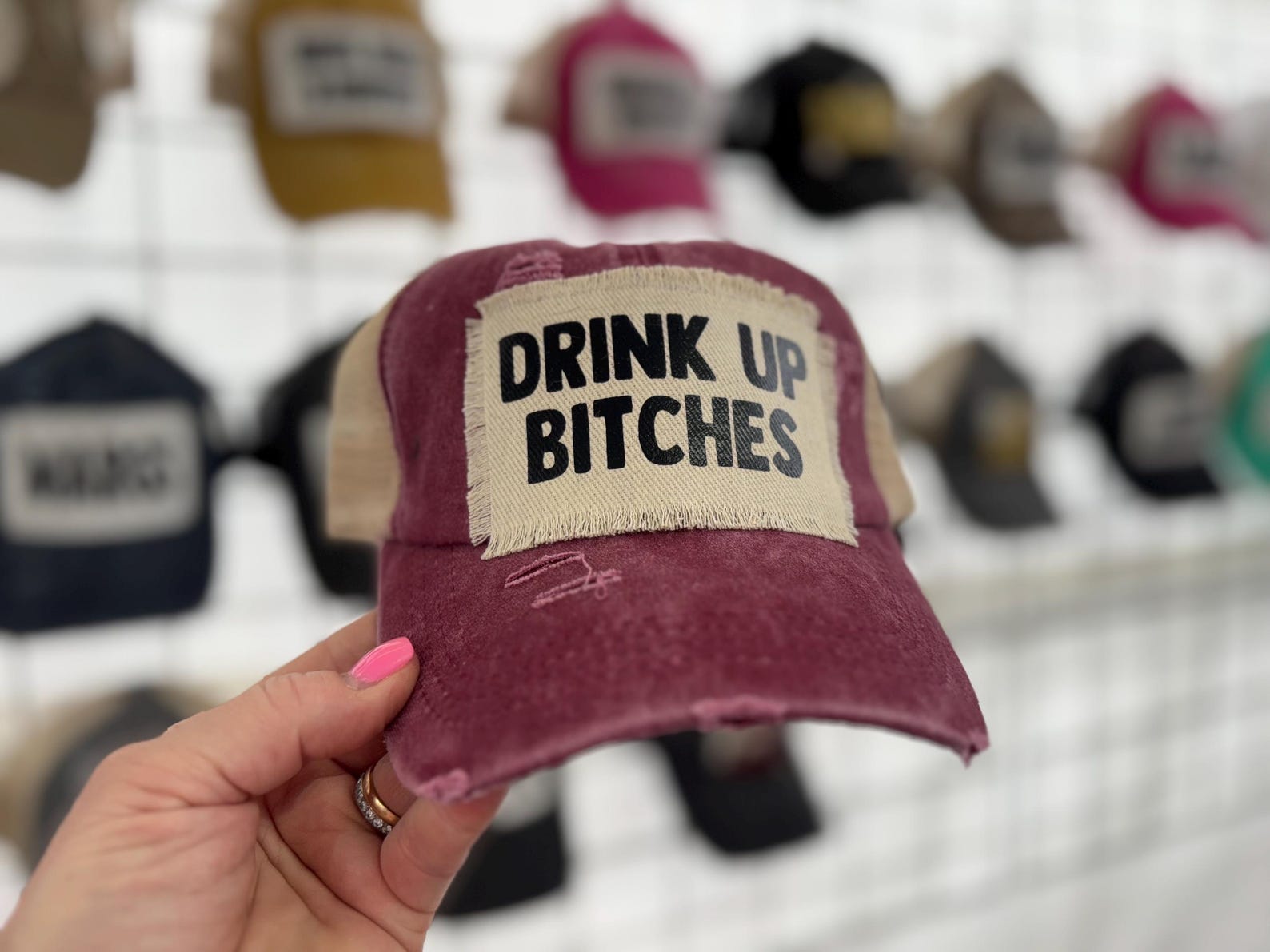 Worn Patch Trucker Hat: Frayed Baseball Cap, Ponytail Closure - Etsy