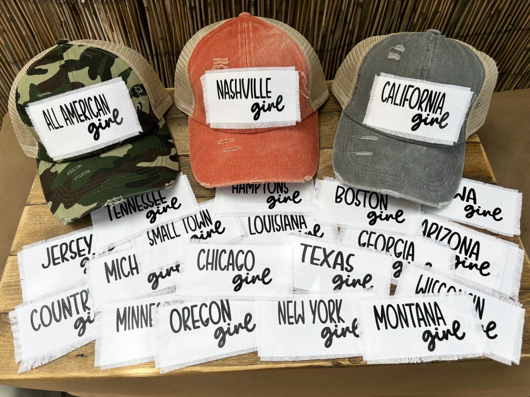 Hat Patch, Raggy Patch, Tattered, Frayed Patch, Baseball Trucker Tattered/worn Hats, State or ...