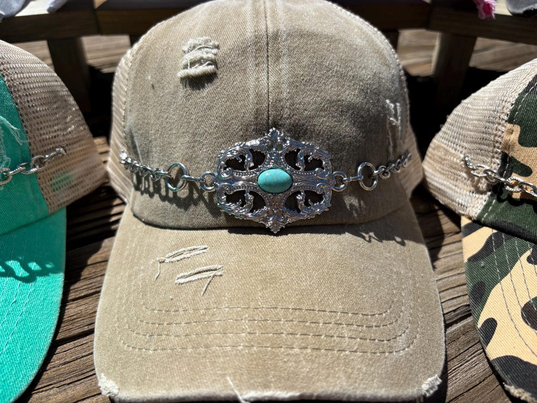 Hat Chain, Turquoise Silver Trucker Hat Accessory, Baseball Cap Hat ...
