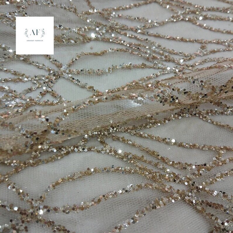 Gold Glued Glitter Fabric French Lace Fabric Luxurious Style Etsy Uk