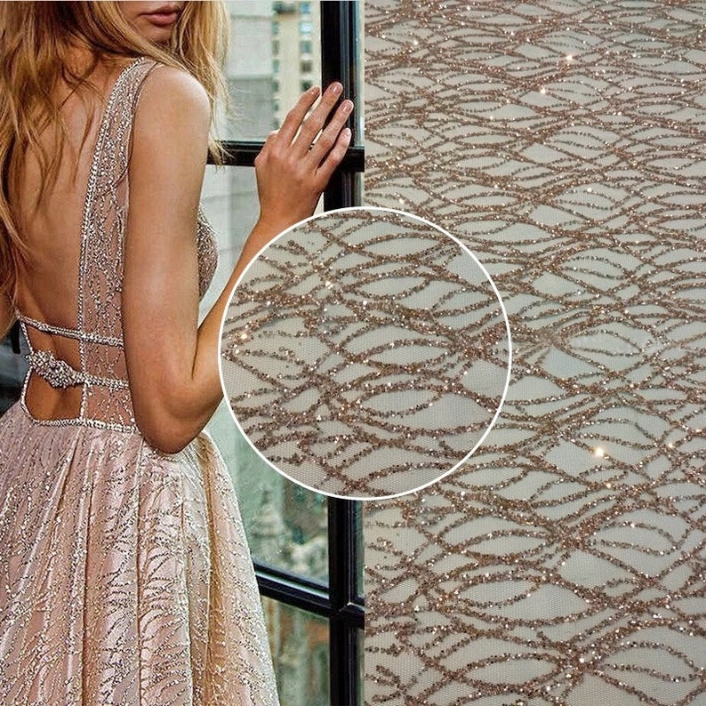 Gold Glued Glitter Fabric French Lace Fabric Luxurious Style Etsy Uk