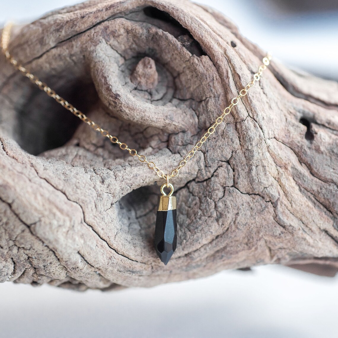 Onyx Gold Filled Necklace Petite Onyx Point Gold Filled - Etsy