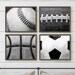 Set of 4 Black and White Gallery Wall Art, Sports Balls Poster, Teen ...