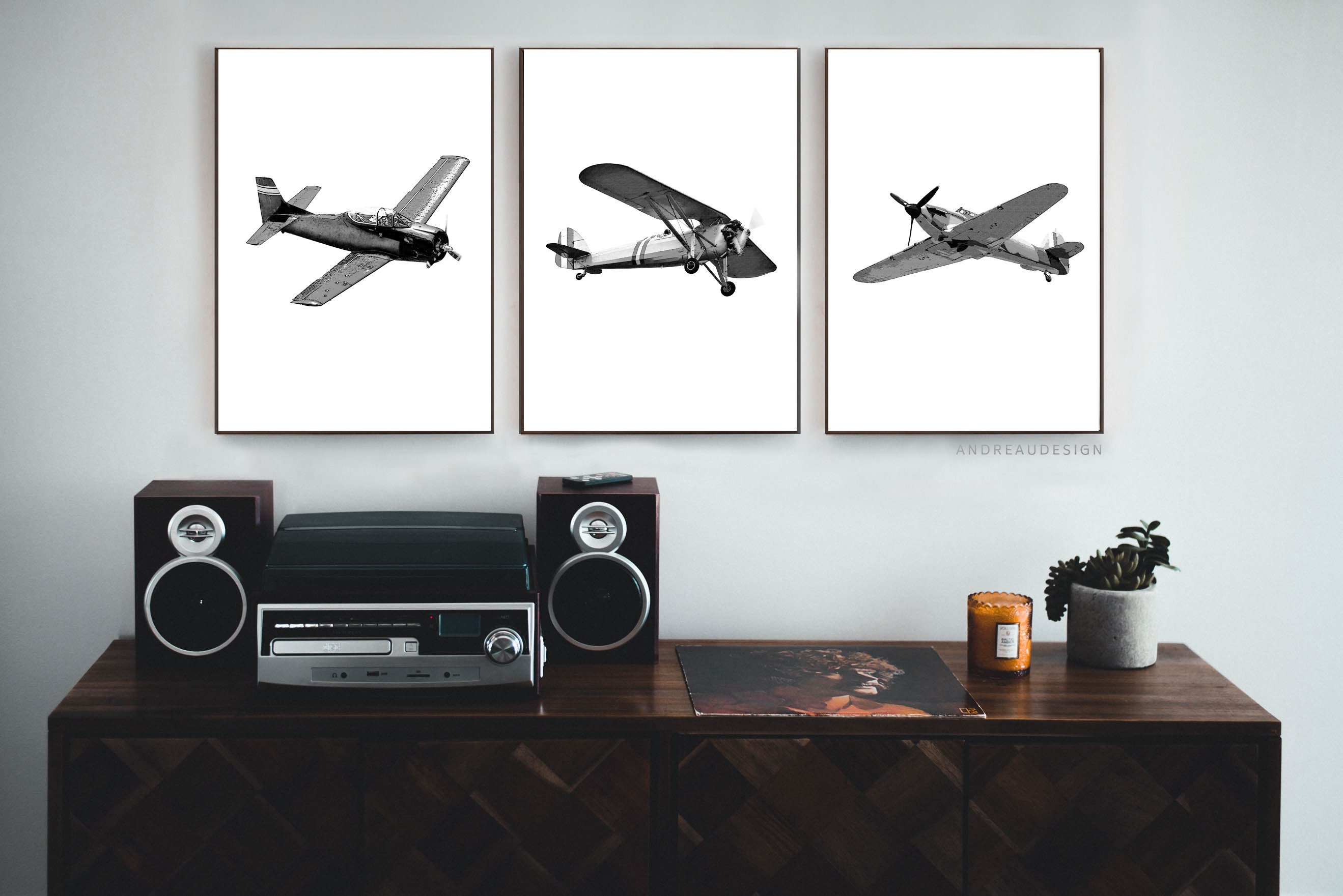 Matching Black and White Airplane Art Prints, Vintage Plane Painting ...