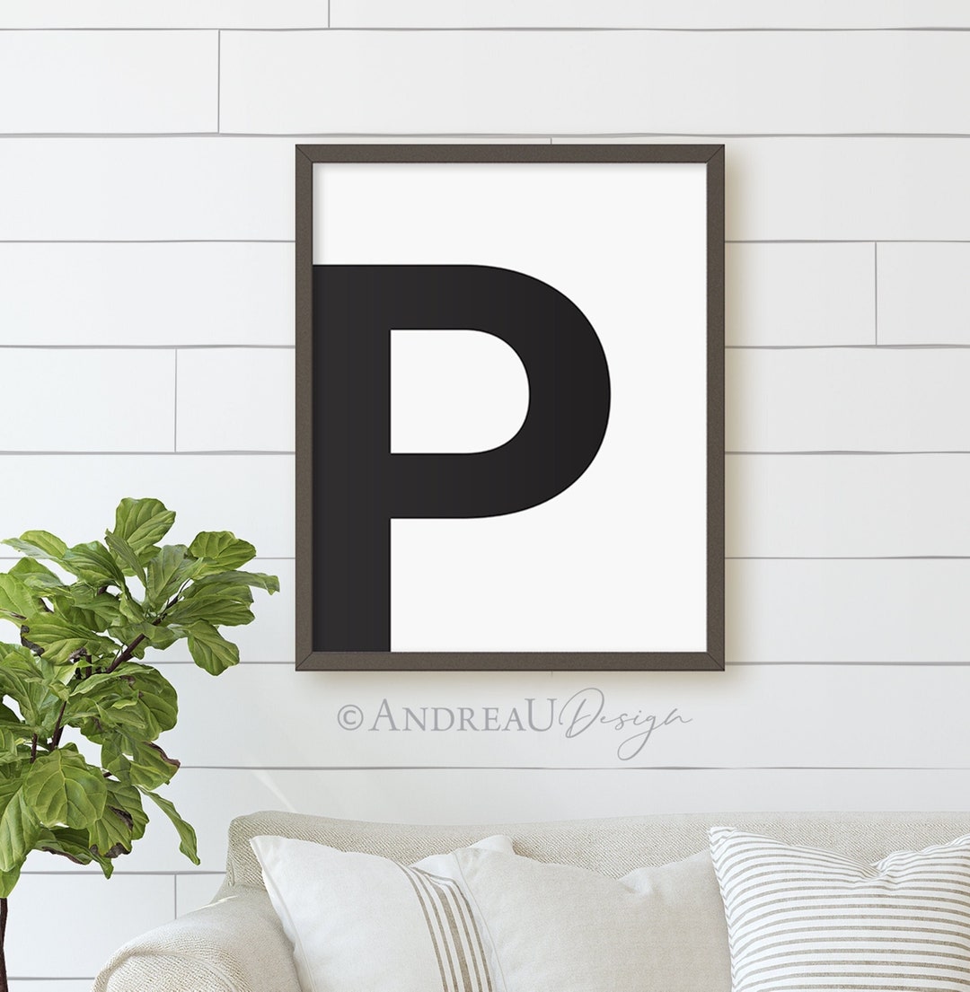 P Letter Art, Black and White First Initial, Teen Boy Wall Art ...