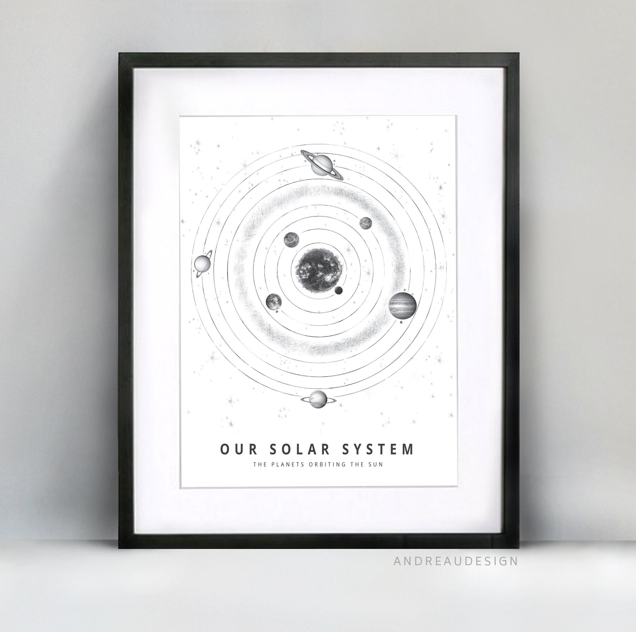 Black and White Solar System Print Space Home Decor Digital | Etsy Canada