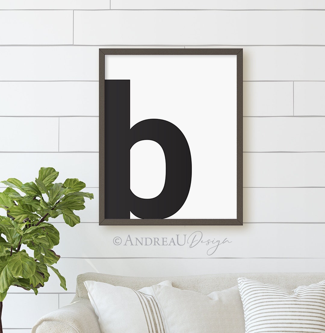 B Letter Art, Black and White First Initial, Teen Boy Wall Art ...