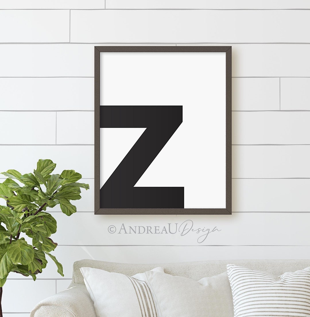 Z Letter Art, Black and White First Initial, Teen Boy Wall Art ...