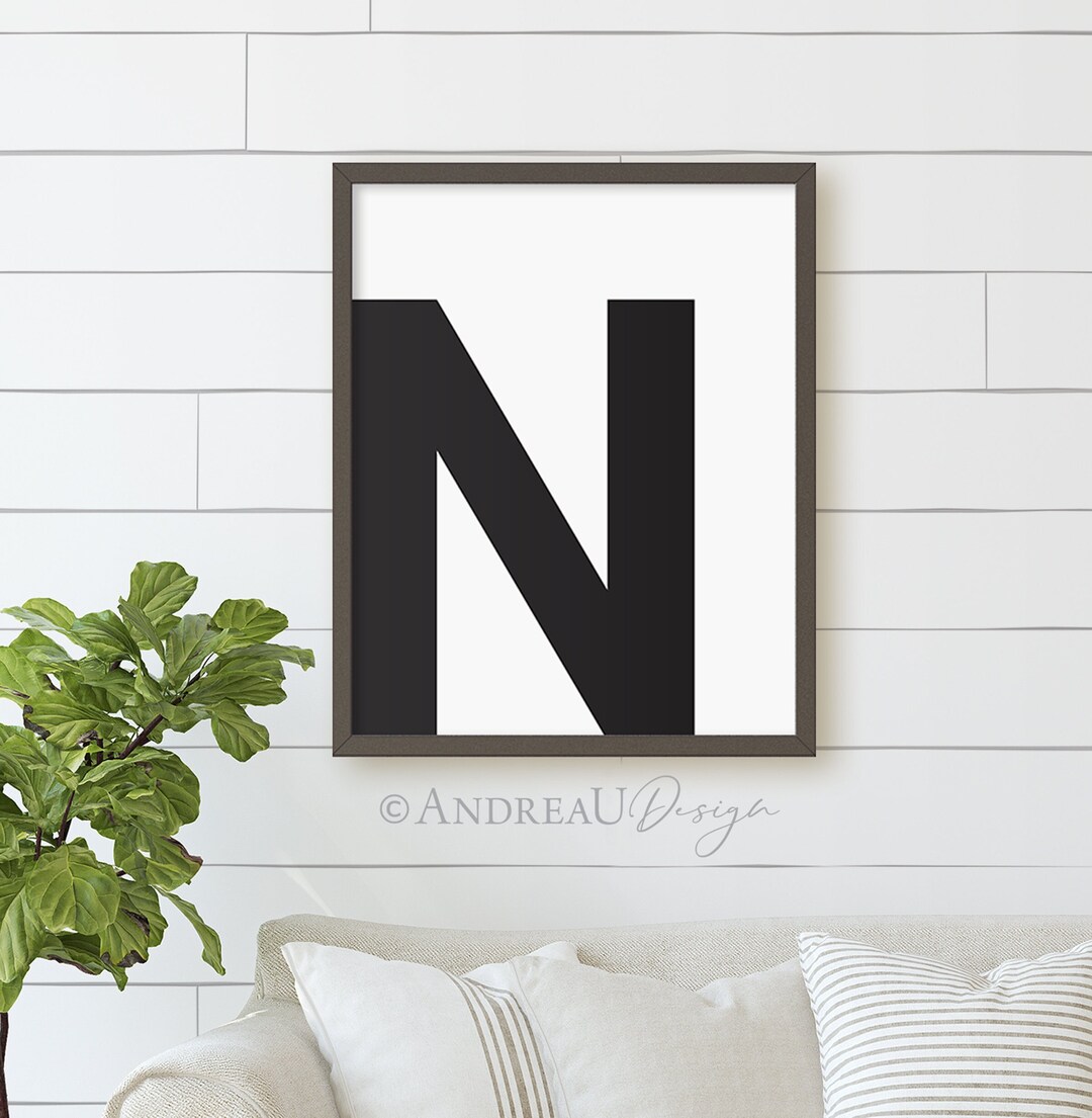 Letter N Art Black and White First Initial Print Teenage Boy - Etsy