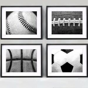 Set of 4 Black and White Gallery Wall Art, Sports Balls Poster, Teen ...