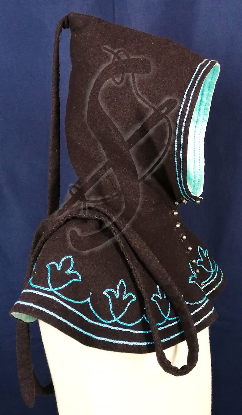 Medieval Hood With Hand Made Embroidery and Silver Buttons / - Etsy