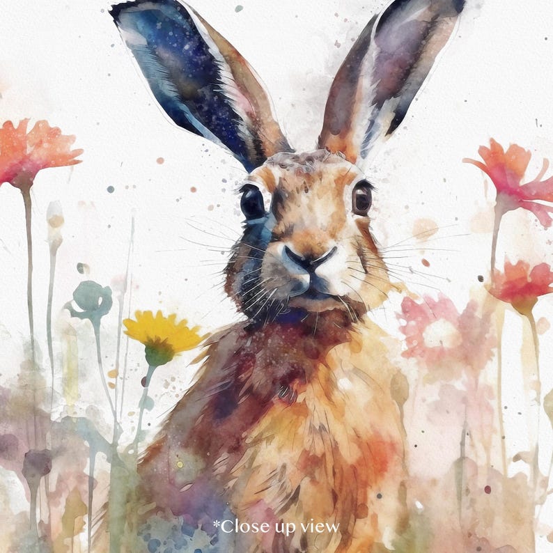 Hare Canvas Wall Art Print - Framed Watercolour Painting - Floral ...