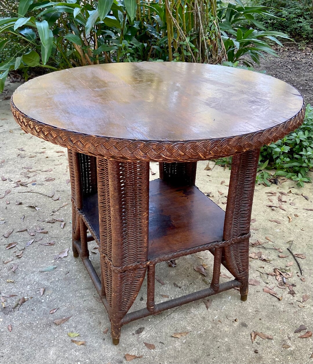 Rattan Wicker Round Table Vintage SALE - Etsy