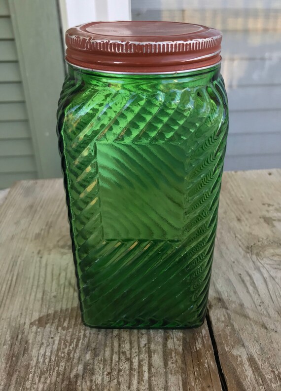 Vintage Hoosier Green Swirl Glass Jar | Etsy