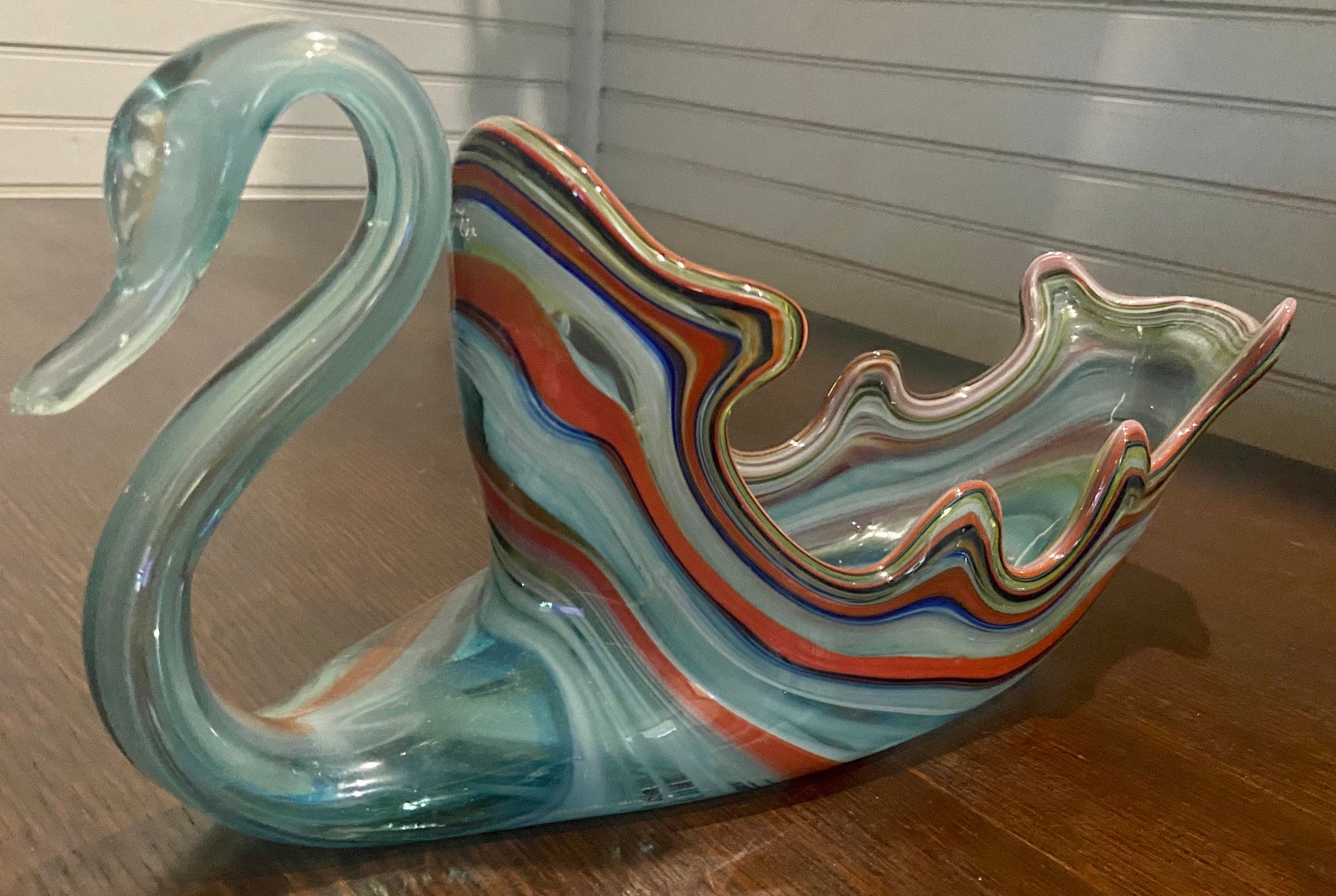 MCM Art Glass Swan Gorgeous Colors - Etsy