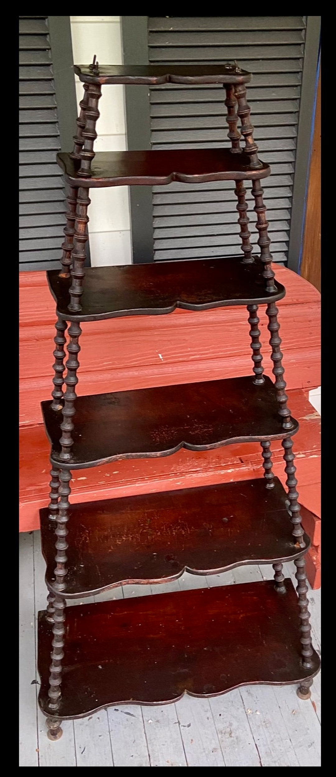 Vintage Folk Art Wood Spool Shelf - Etsy