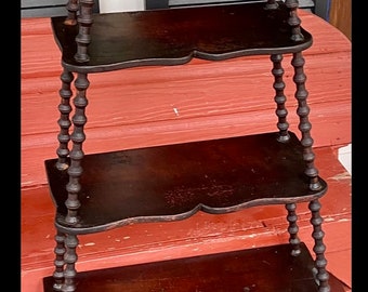 Antique Folk Art Hanging Spool Shelf, Tiered Shelf, Tramp Art Wood ...