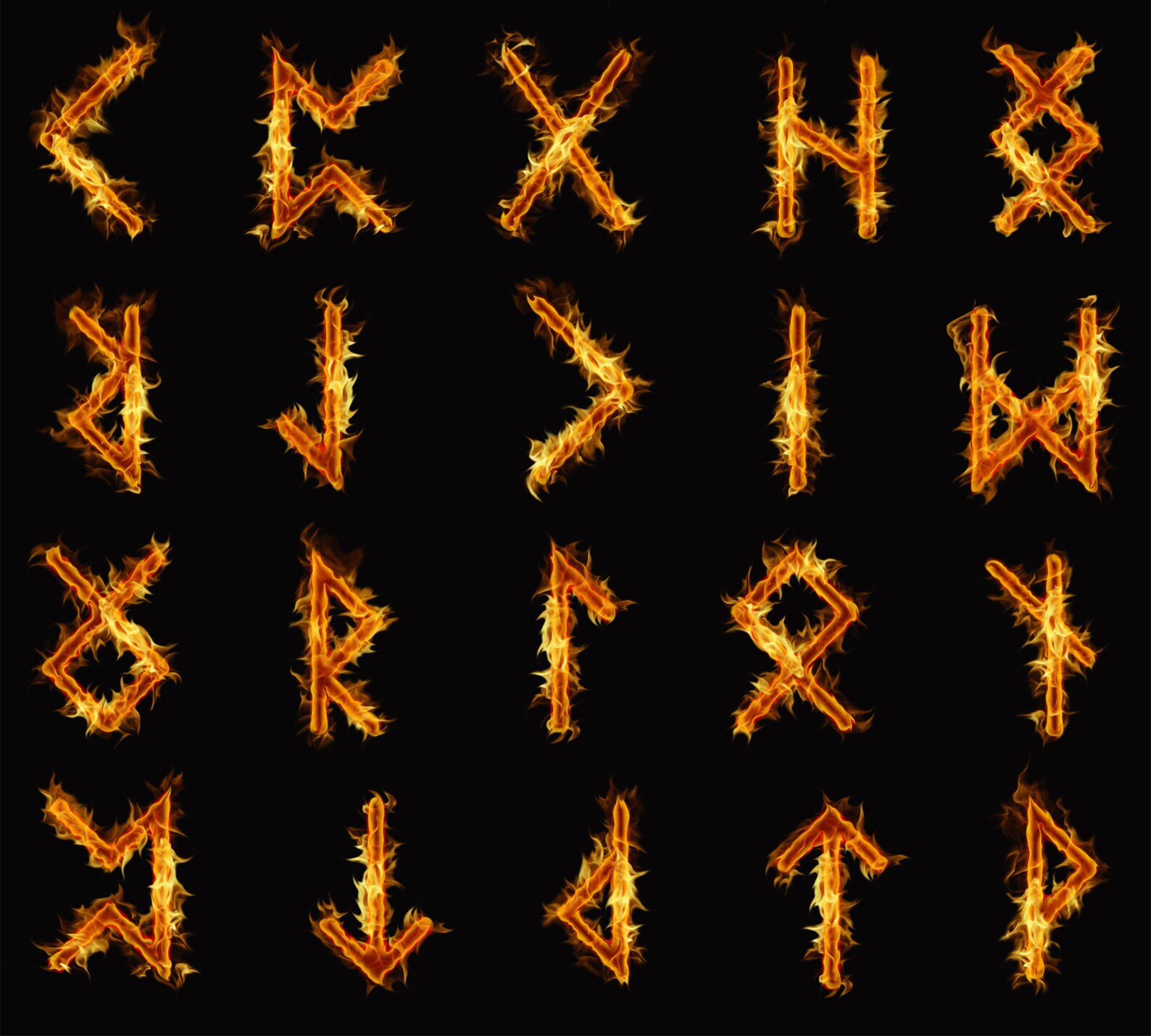 Fiery Viking Runic Alphabet Clipart Elder and Younger Futhark | Etsy