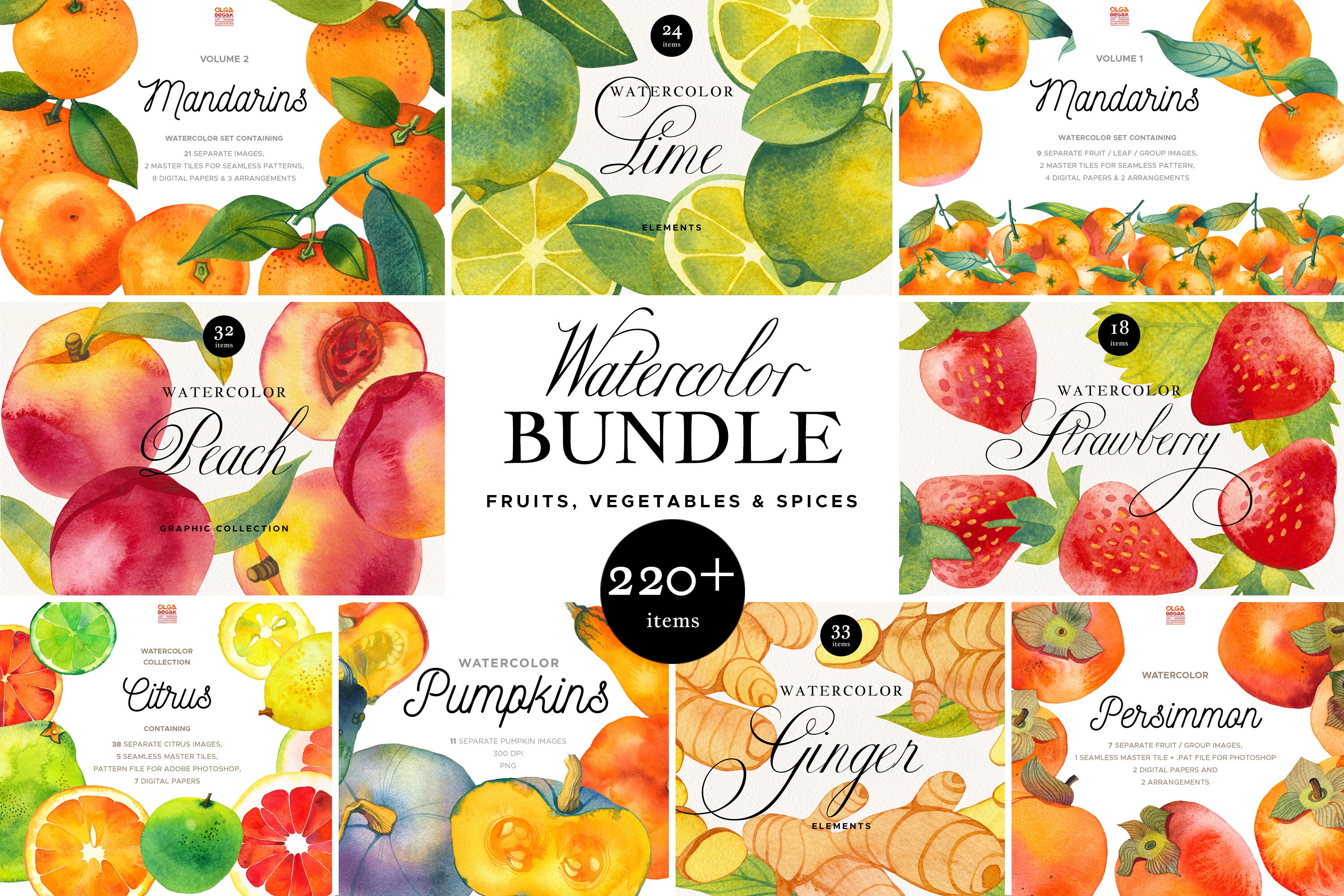 Watercolor Clipart Bundle Hand Painted Fruits Berries and - Etsy